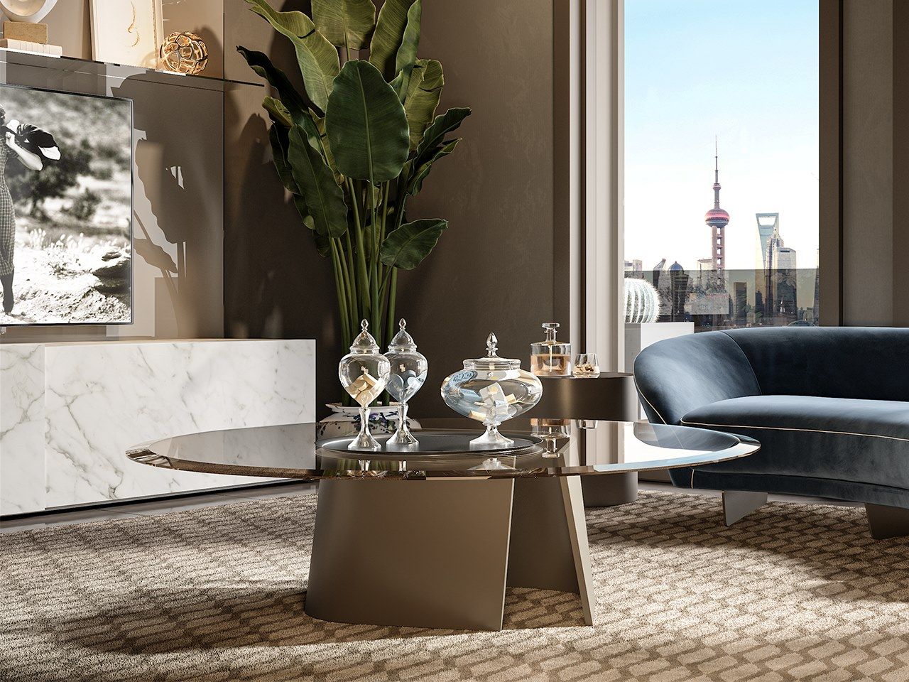 ESSE 40 Oval glass coffee table for living room By Reflex | design Tulczinsky