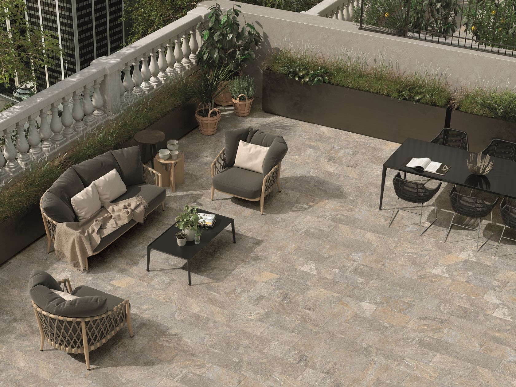 EXTERNA QUARZITE GOLD GREY Porcelain stoneware outdoor floor tiles with ...