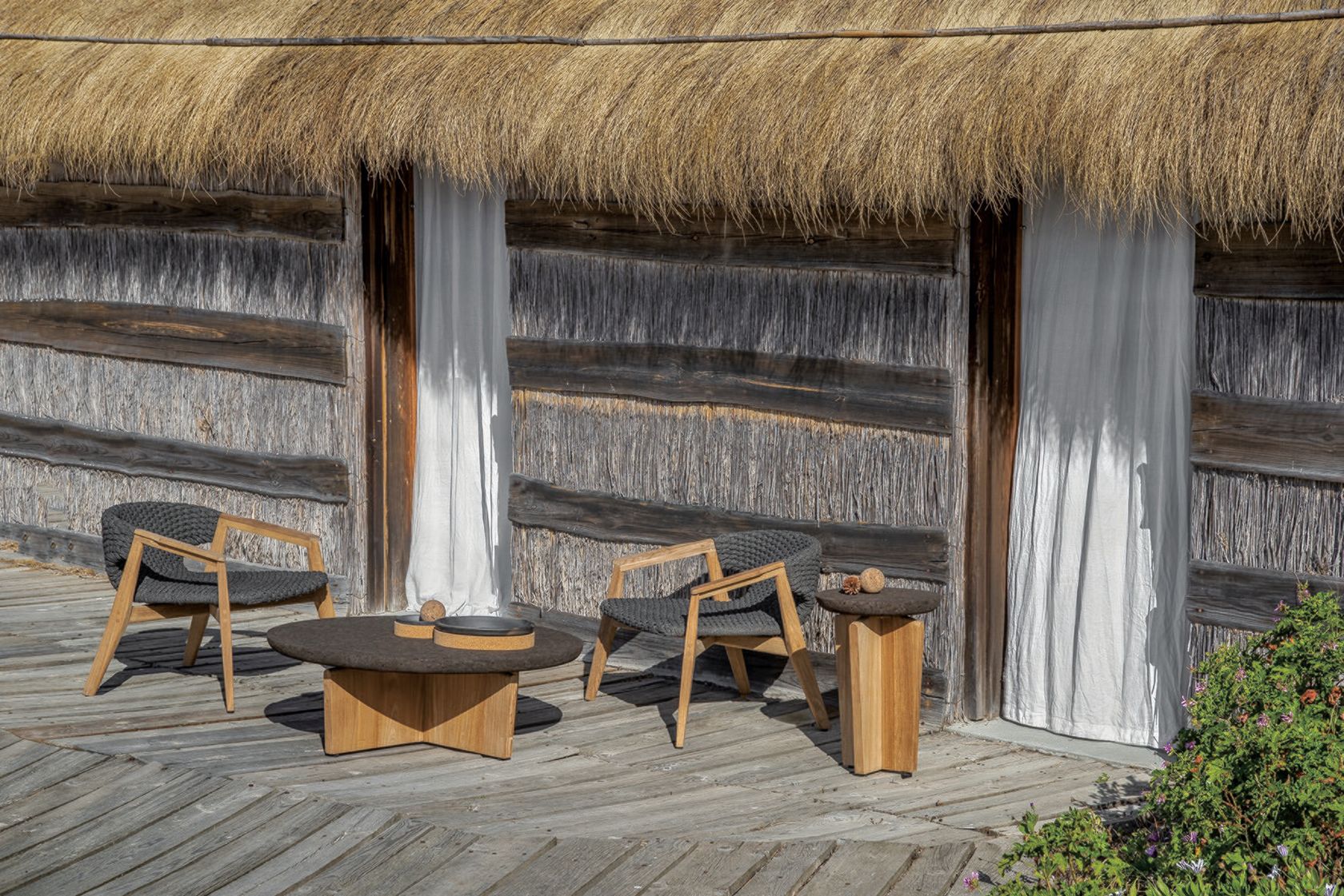 KNIT Synthetic fabric garden armchair with armrests By Ethimo | design Patrick Norguet