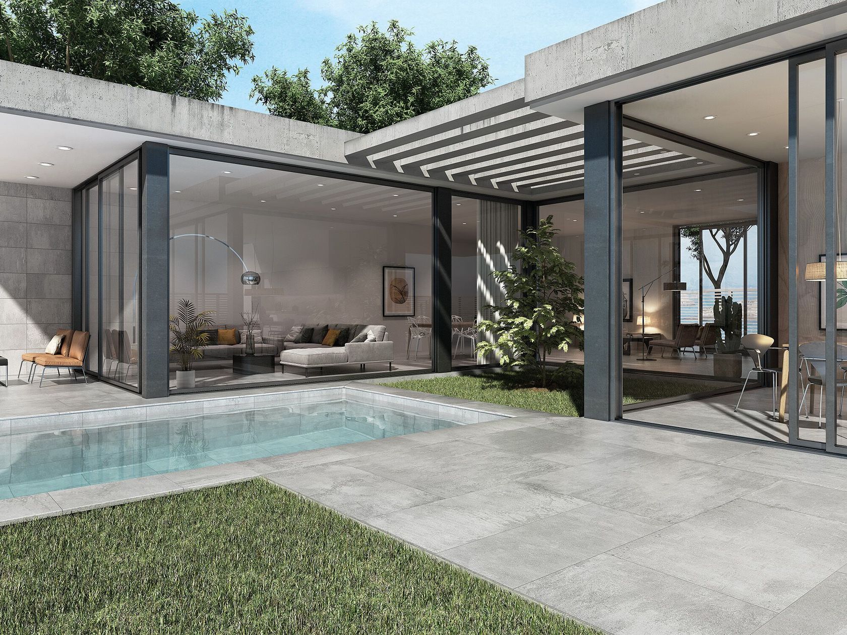 ÓPERA SILVER Porcelain stoneware flooring with concrete effect By Exagres