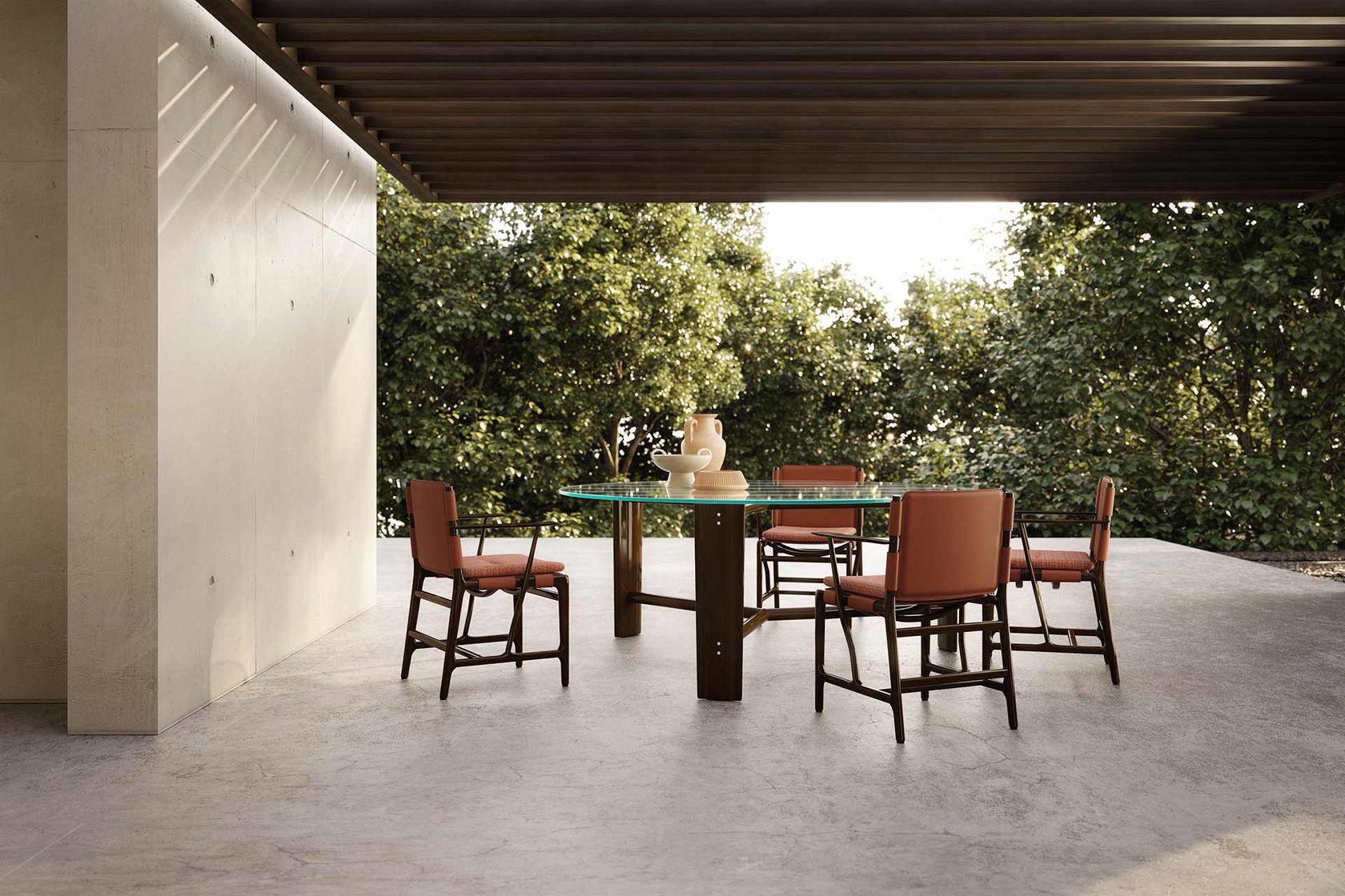 LEVANTE Mahogany and leather garden chair with armrests By Exteta