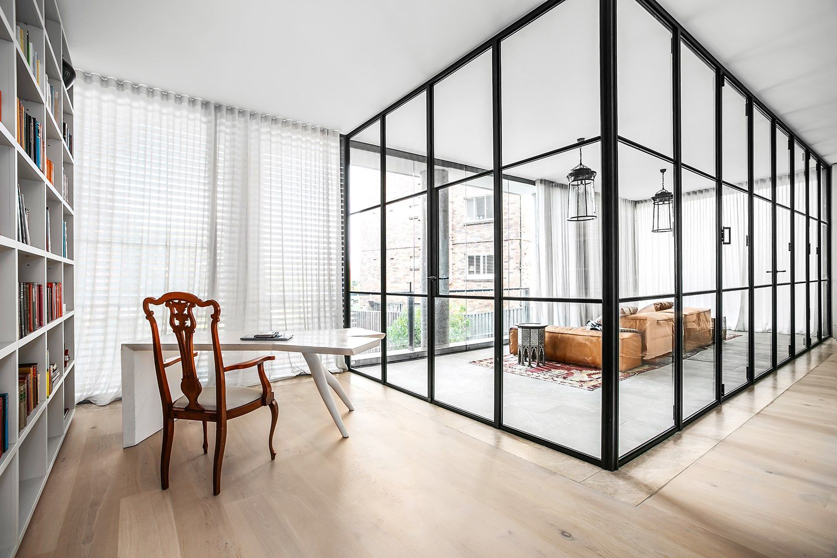 Glass and steel movable wall FERROFINESTRA INTERNAL PARTITION By OTTOSTUMM