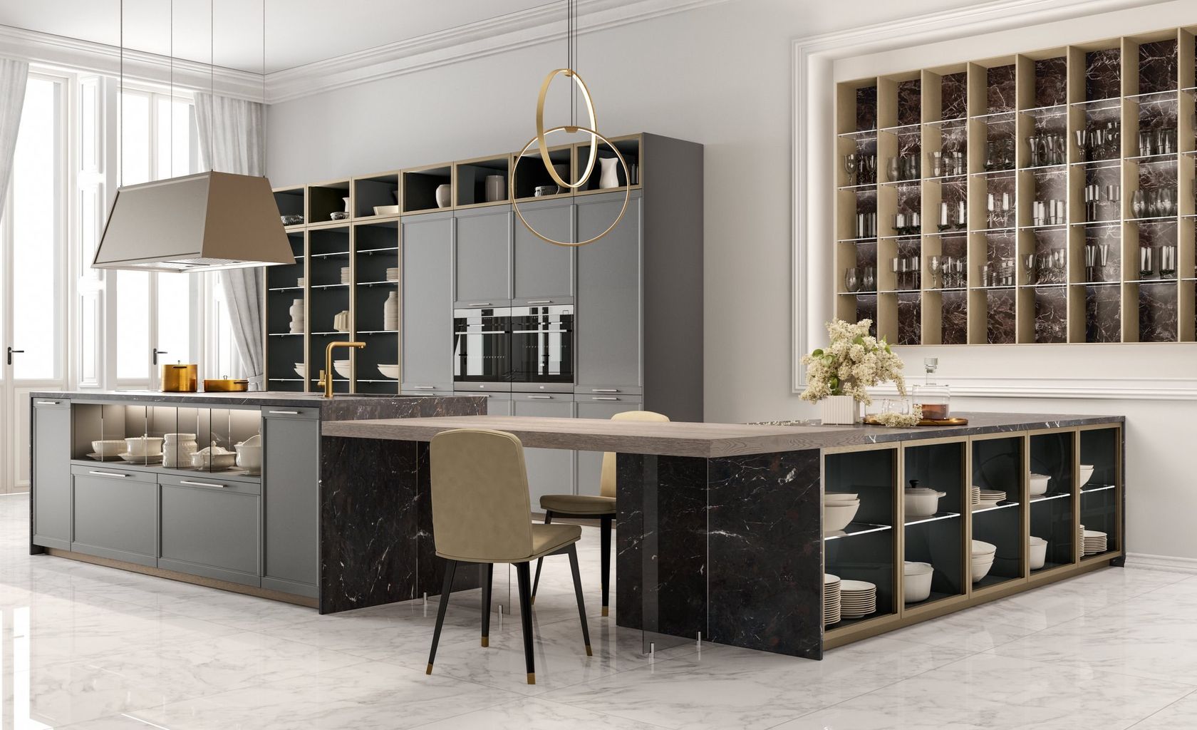 Kitchen with handles FLAVOUR BRIDGE 1 By Cucine Lube
