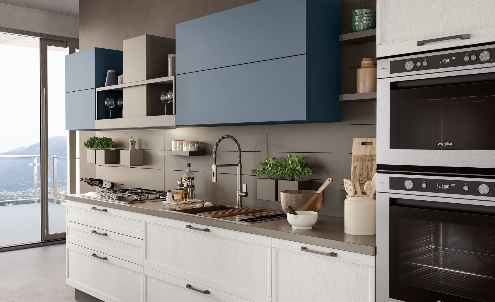Linear fitted kitchen with handles FLAVOUR BRIDGE 4 By Cucine Lube