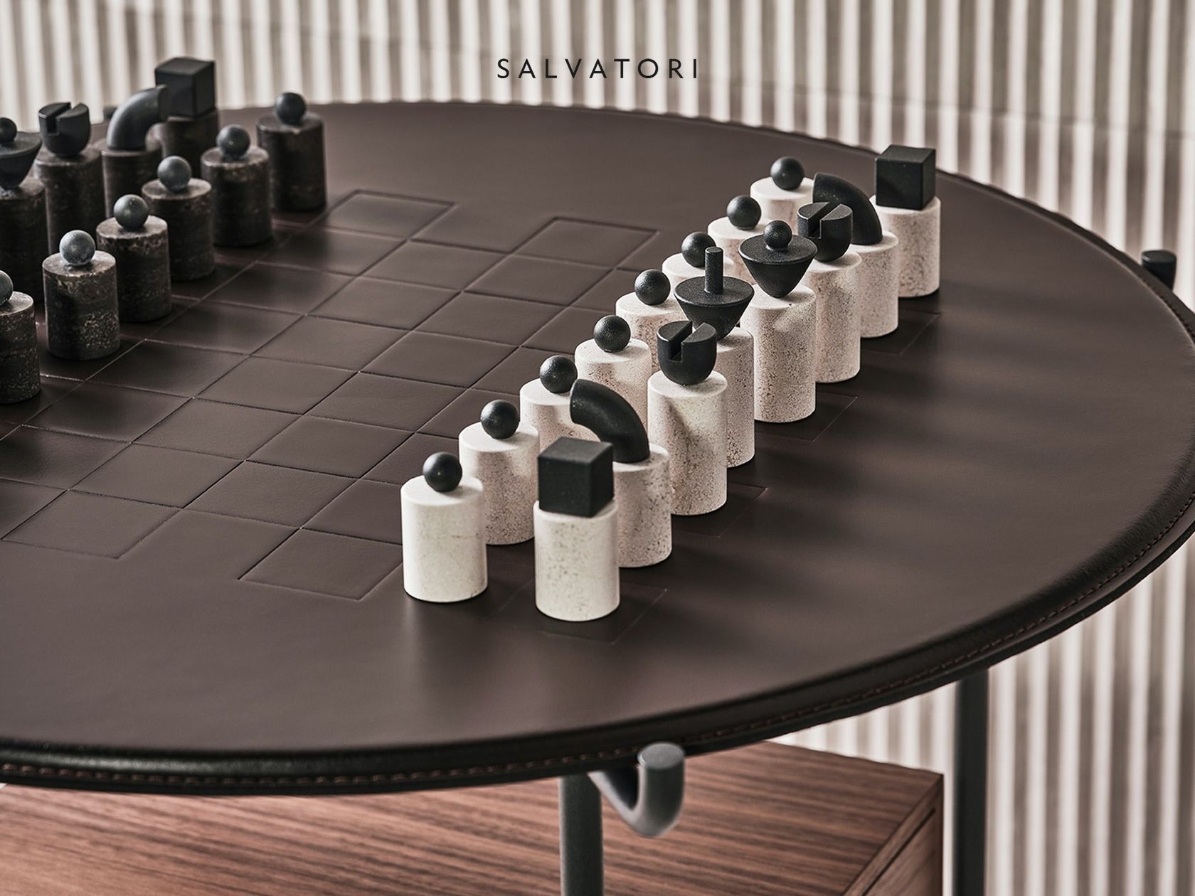 FLIRT Cuoietto leather chess table By Salvatori | design Luca Nichetto