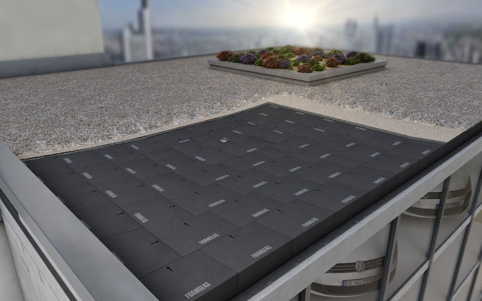 Panel termoaislante de vidrio celular FOAMGLAS® READY T3+ TAPERED By FOAMGLAS