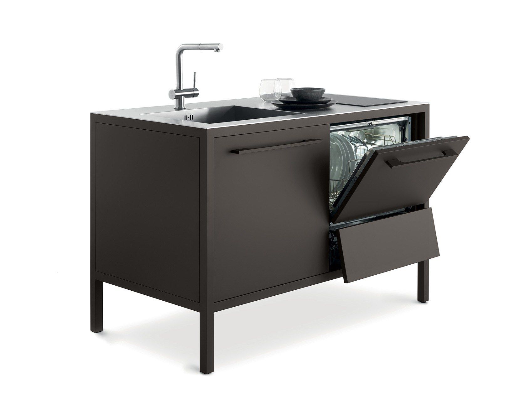 FRAME KITCHEN 3 UNITS Metal mini kitchen with handles By Fantin ...