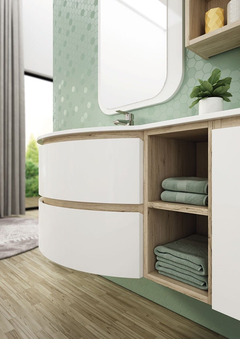 Single wall-mounted HPL vanity unit with mirror FREEDOM F03 By LEGNOBAGNO