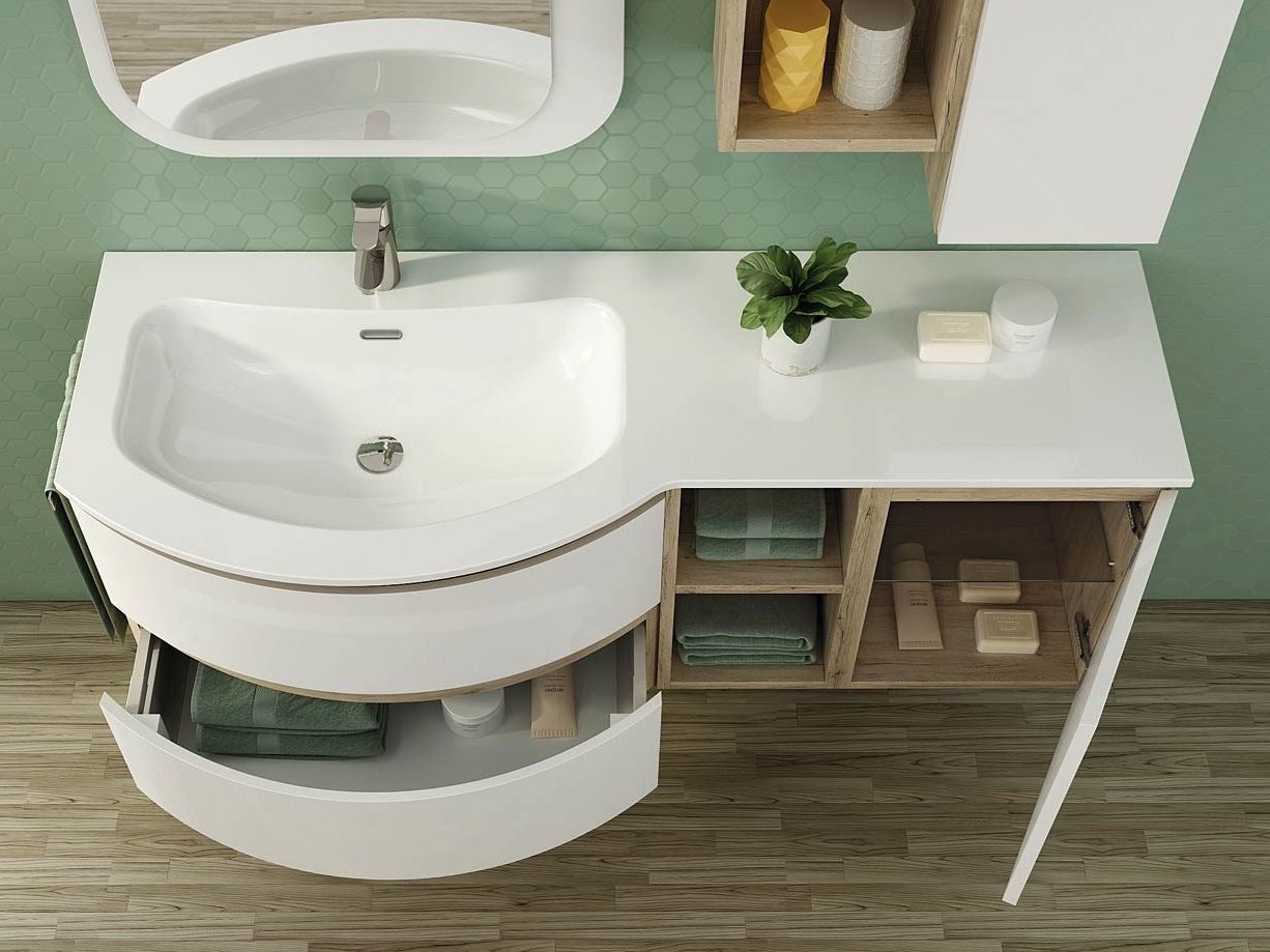 Single wall-mounted HPL vanity unit with mirror FREEDOM F03 By LEGNOBAGNO