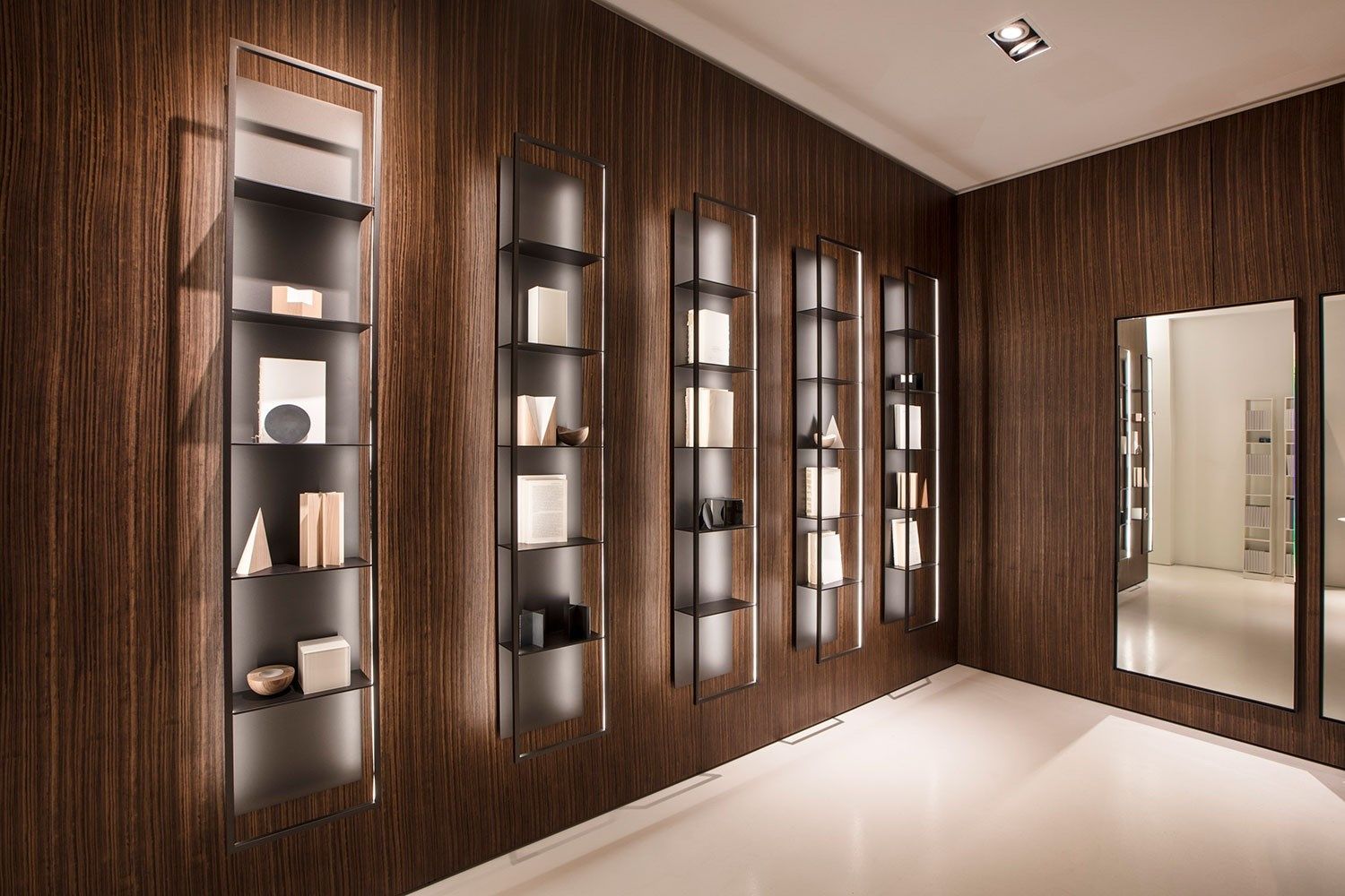 Wall-mounted floating bookcase with built-in lights GAP By Porro design ...