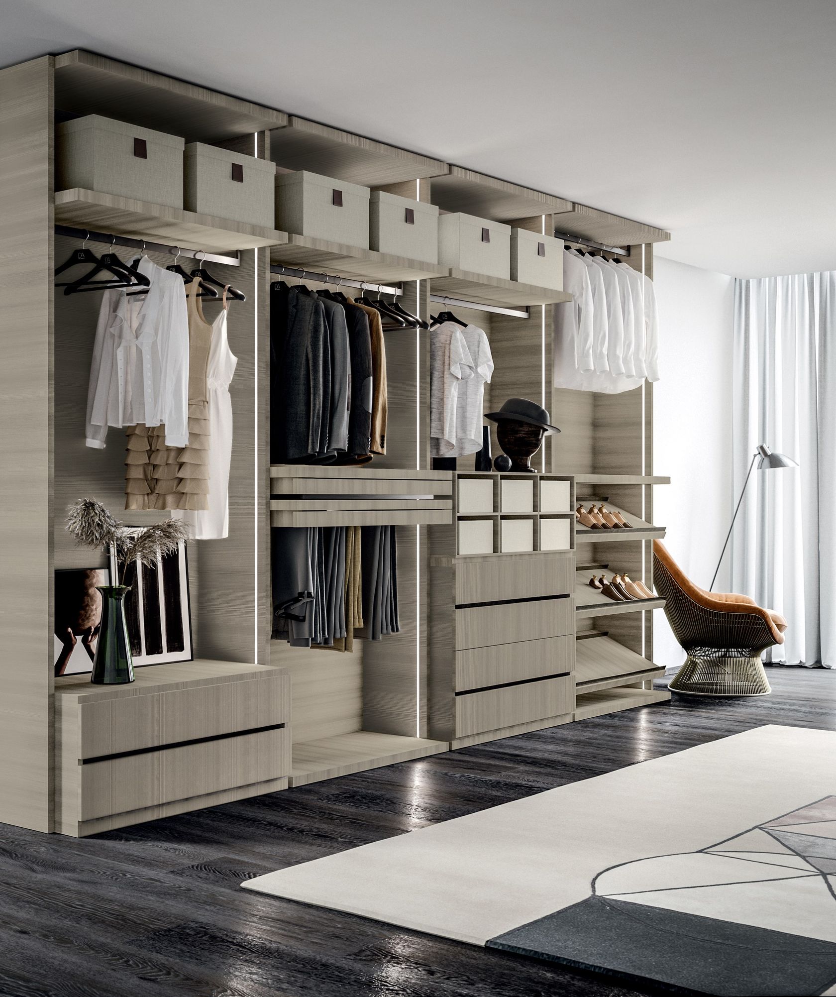 Sectional melamine-faced chipboard walk-in wardrobe GEOMETRIC 02 ...