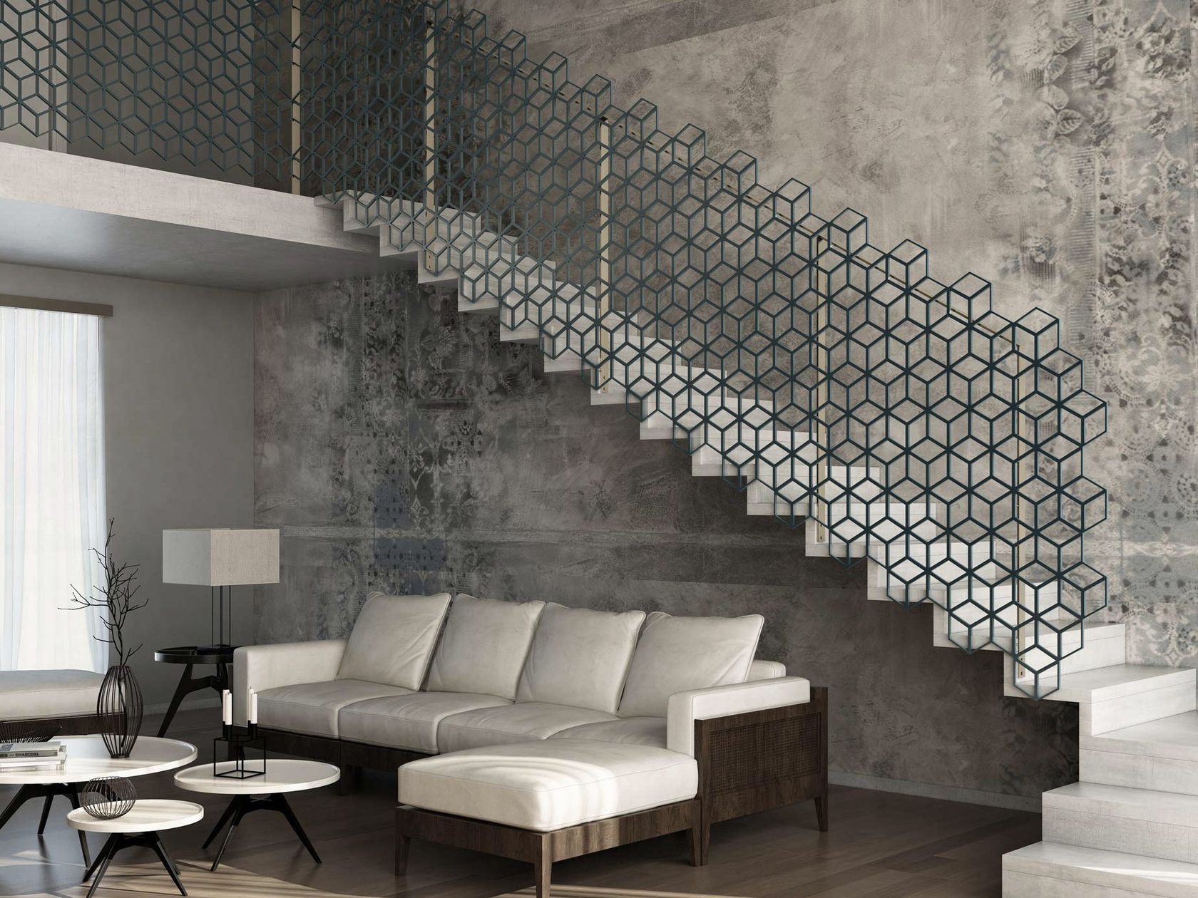 GEOMETRIC STYLE Wrought iron Stair railing By Arteferro