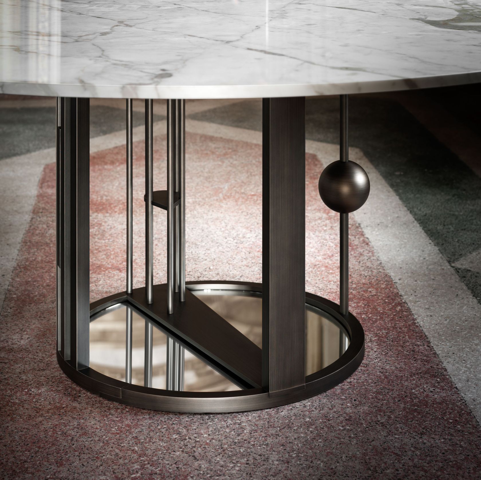 MERLINO Round marble table with brass structure By GHIDINI1961