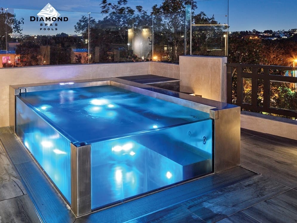 Stainless steel and glass rooftop spa hot tub By Diamond Spas