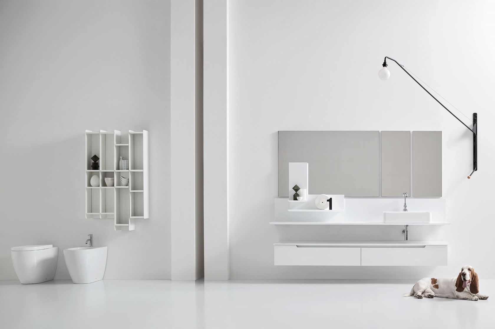 Sectional wall-mounted wooden vanity unit with drawers GOLD ...