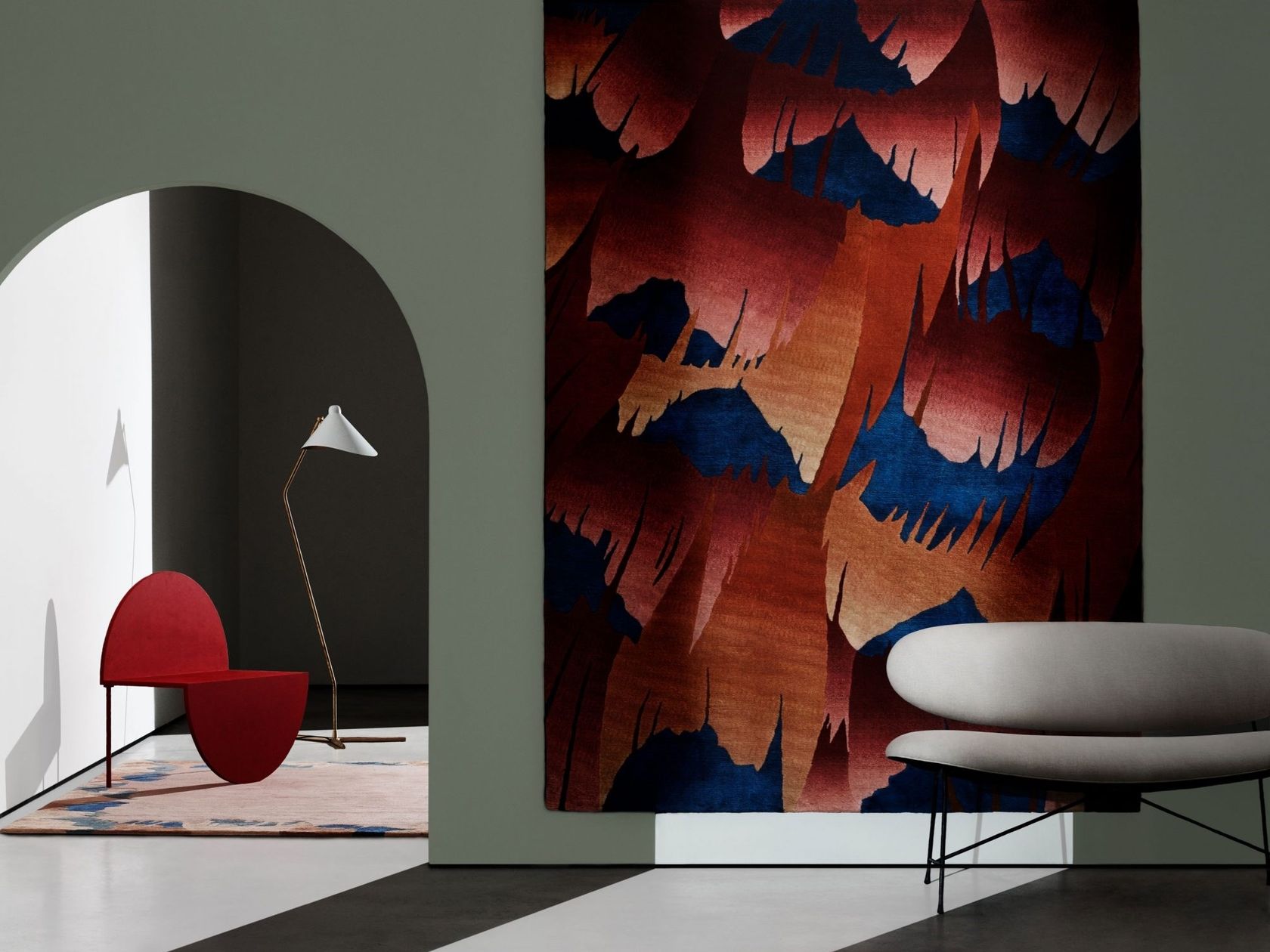 PLUMAGE Hand knotted rug in tibetan wool and chinese silk By Deirdre Dyson