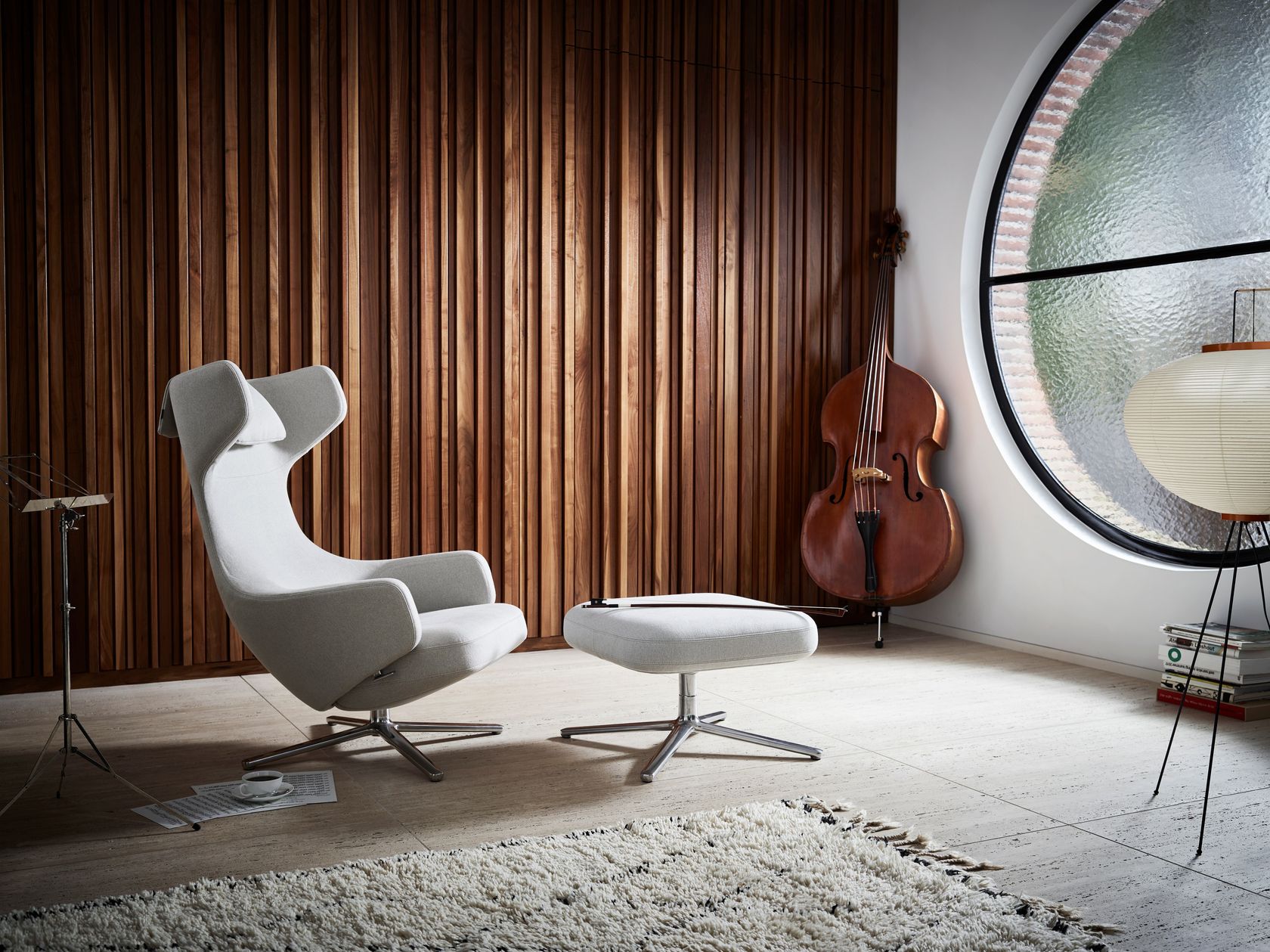 REPOS & GRAND REPOS Swivel recliner armchair with footstool By Vitra ...