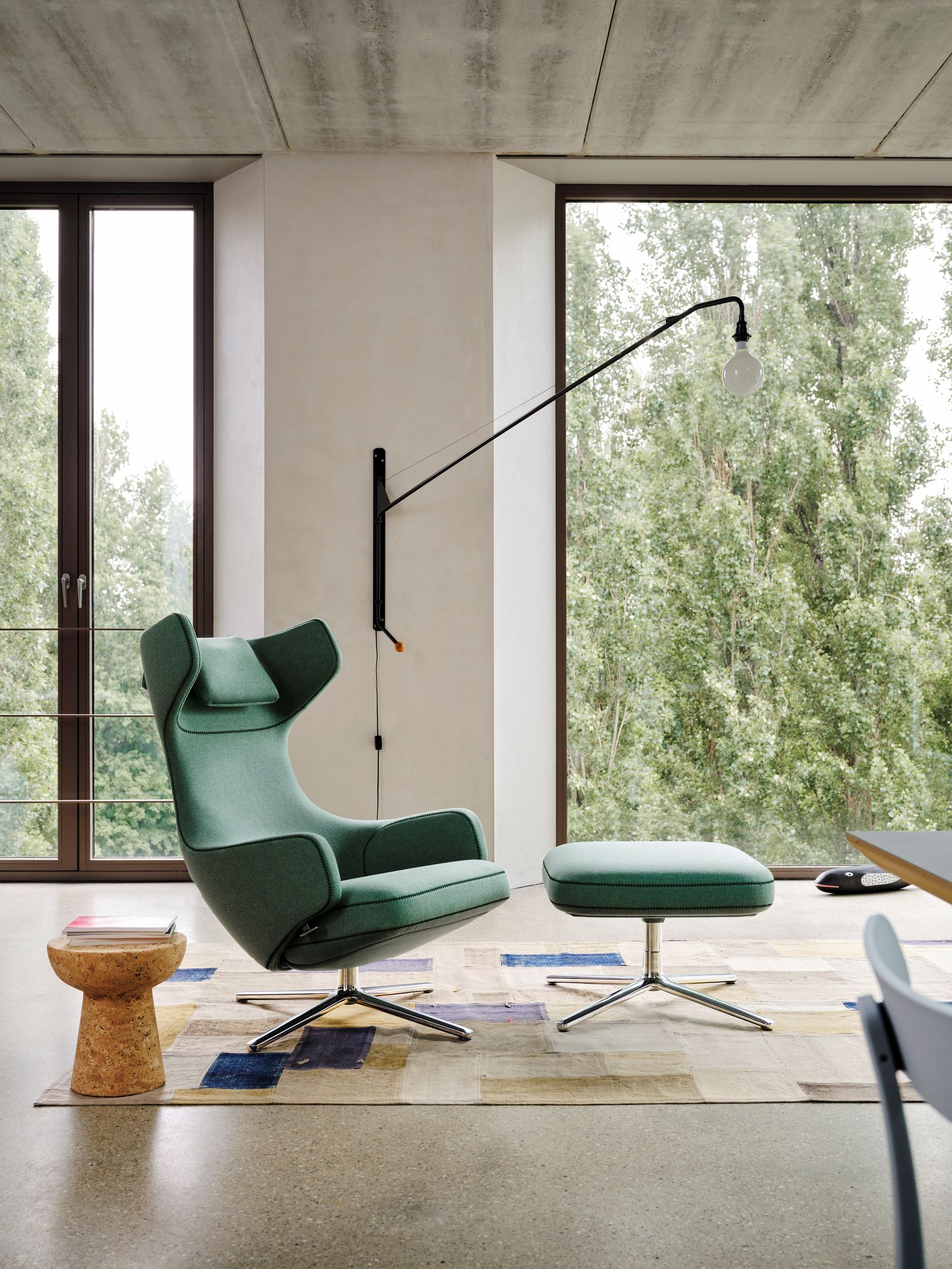 REPOS & GRAND REPOS Swivel recliner armchair with footstool By Vitra ...