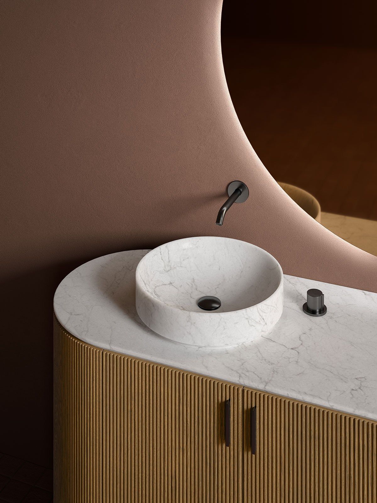 GRATE Floor-standing double oak vanity unit with drawers By INBANI