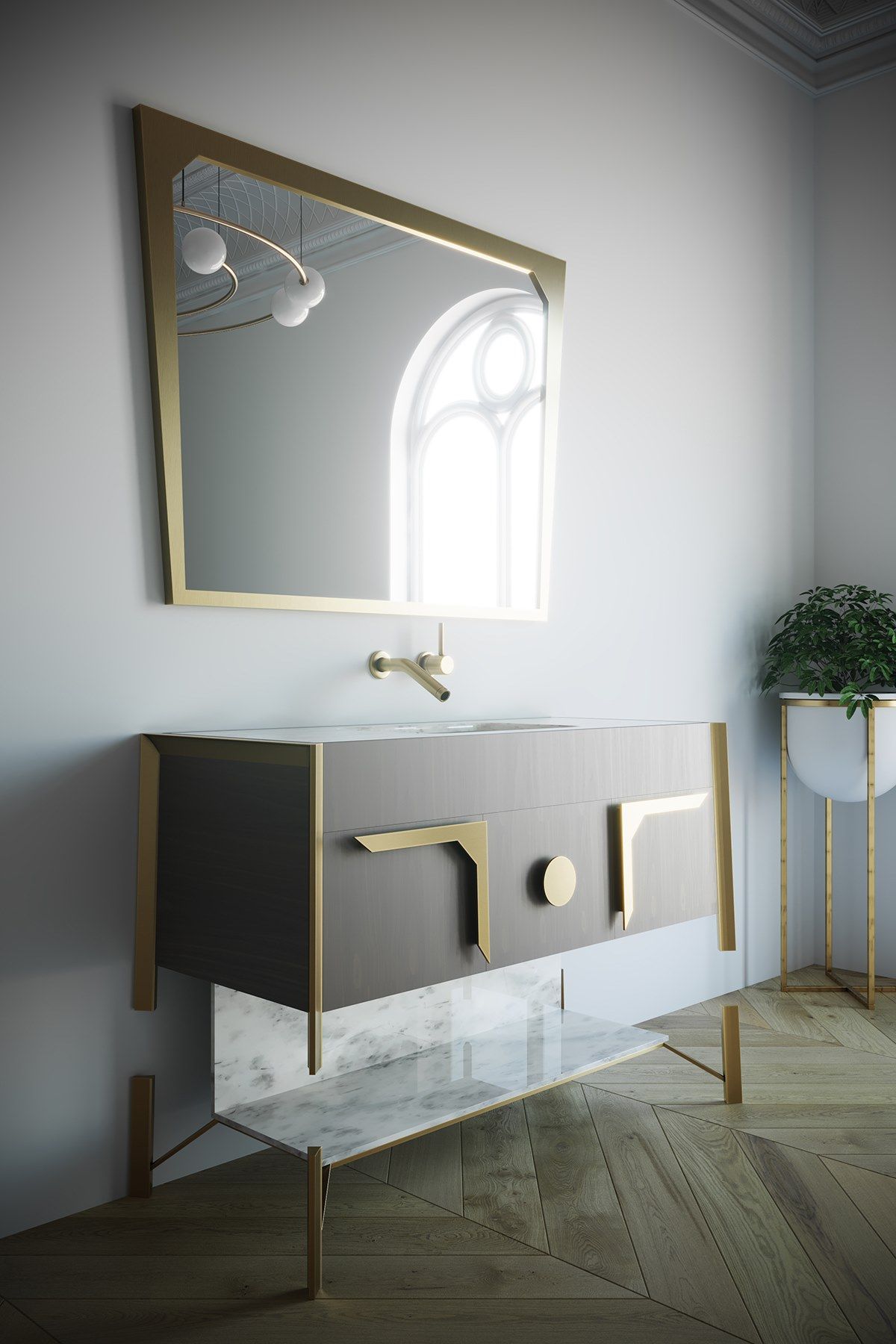 Wooden vanity unit with integrated washbasin GRAVITY By Estro Collezioni