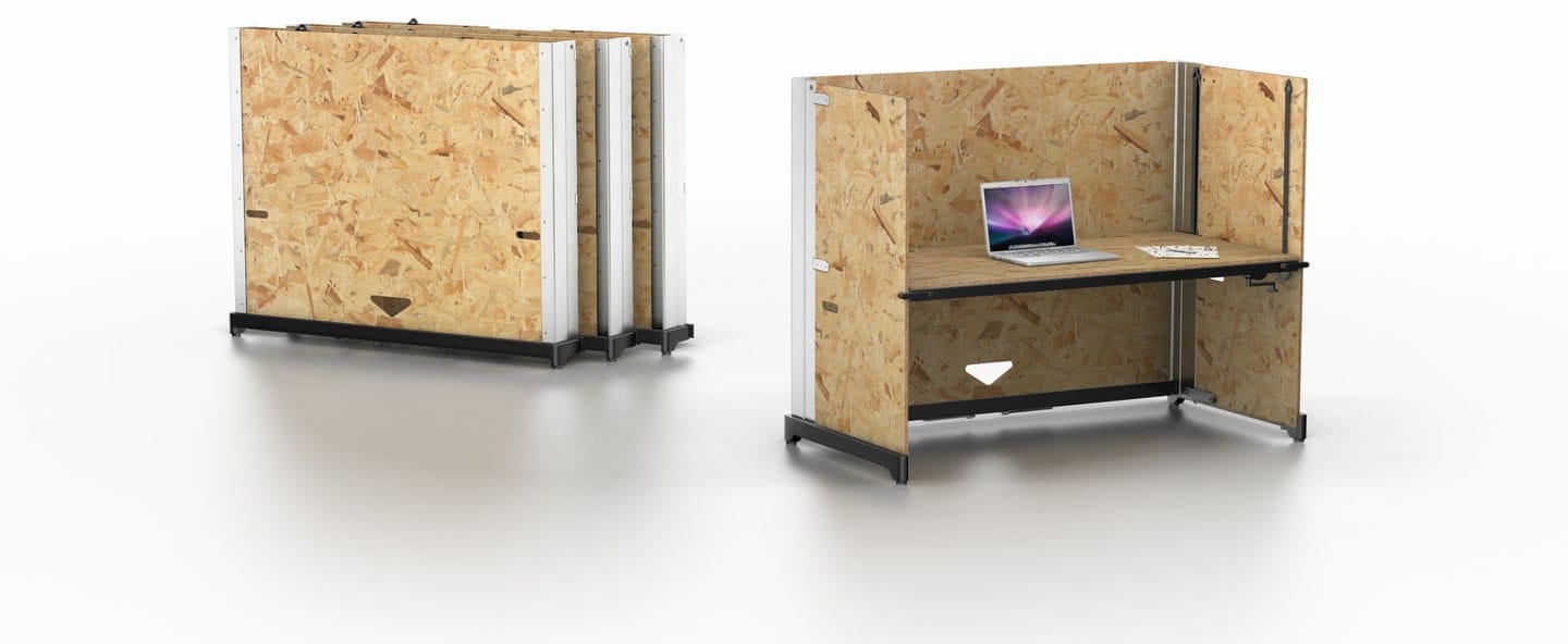 Height-adjustable folding OSB office desk HACK By Vitra design ...