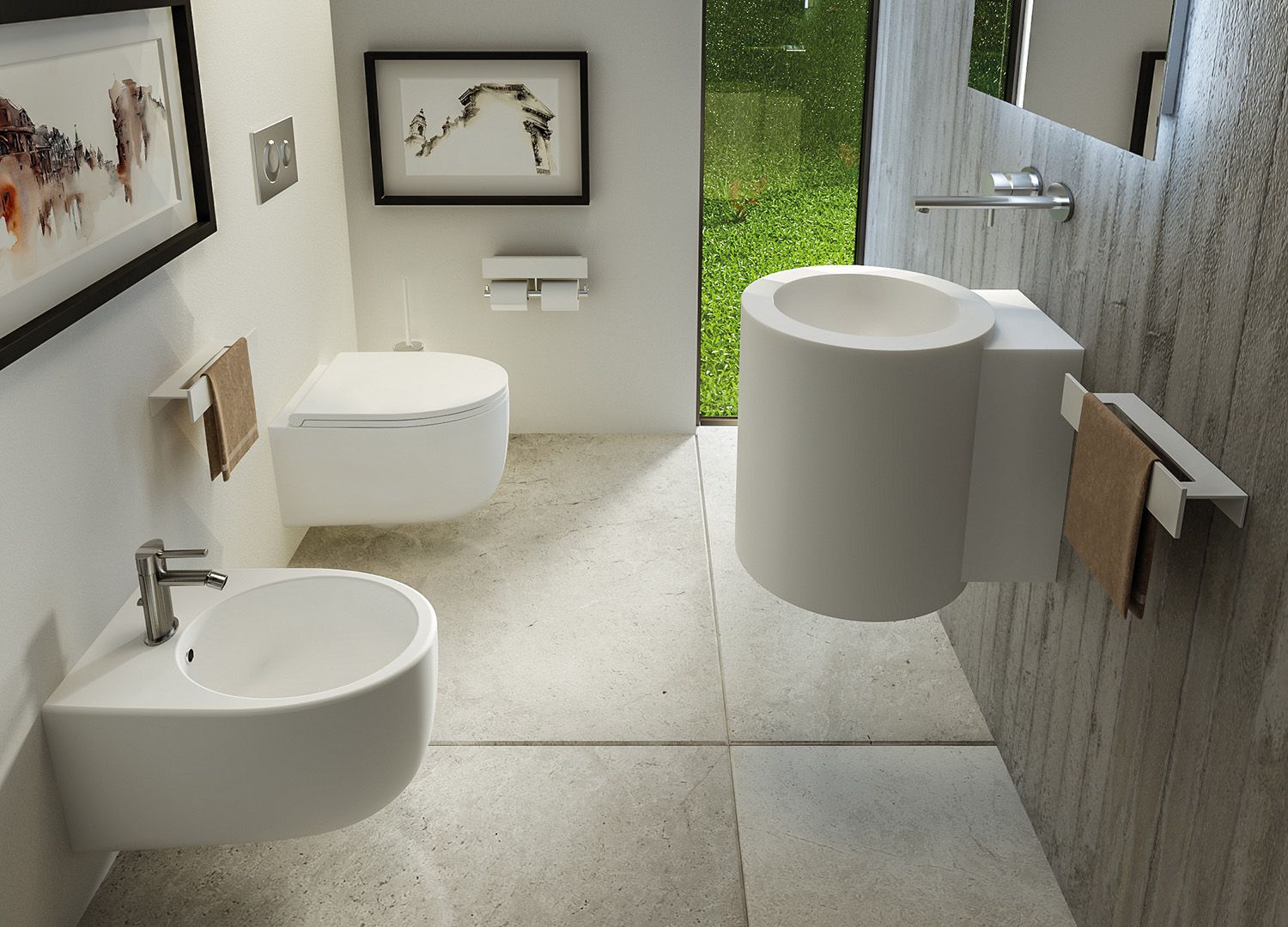 Round single wall-mounted Solid Surface washbasin HALF TOWER By MOMA Design