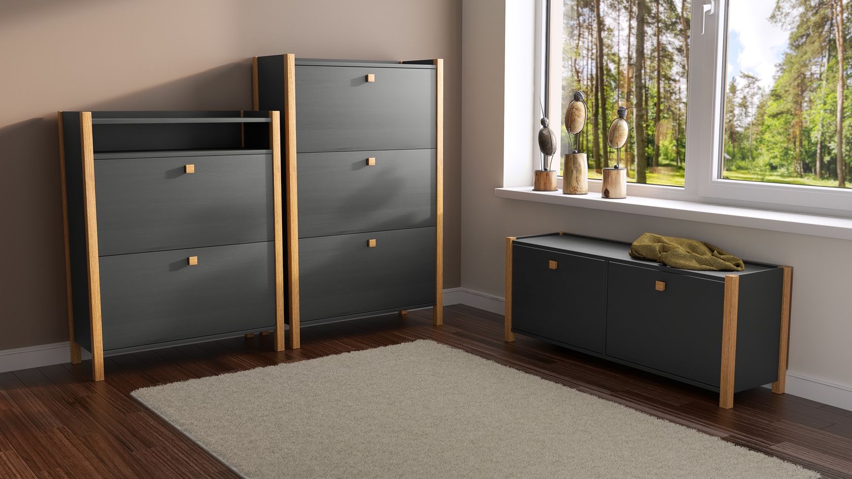 HANNOVER | Melamine-faced chipboard shoe cabinet By Woodman
