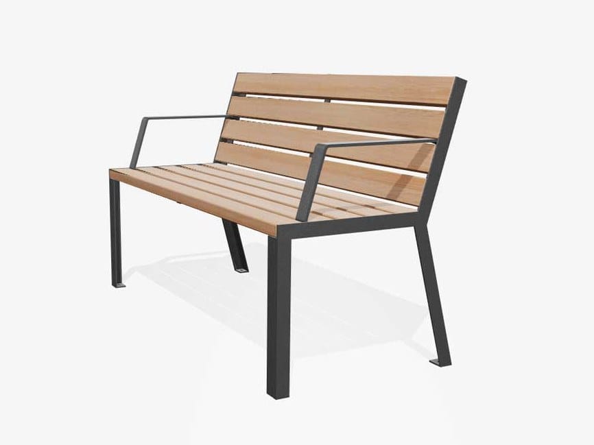 HOP HOP Steel and wood bench with back By miramondo