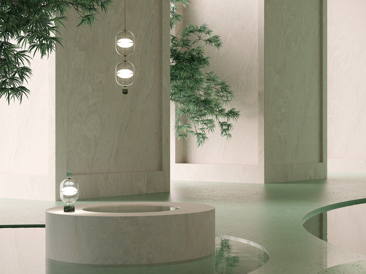 INDRE LED natural stone and hand-blown glass table lamp By Rakumba