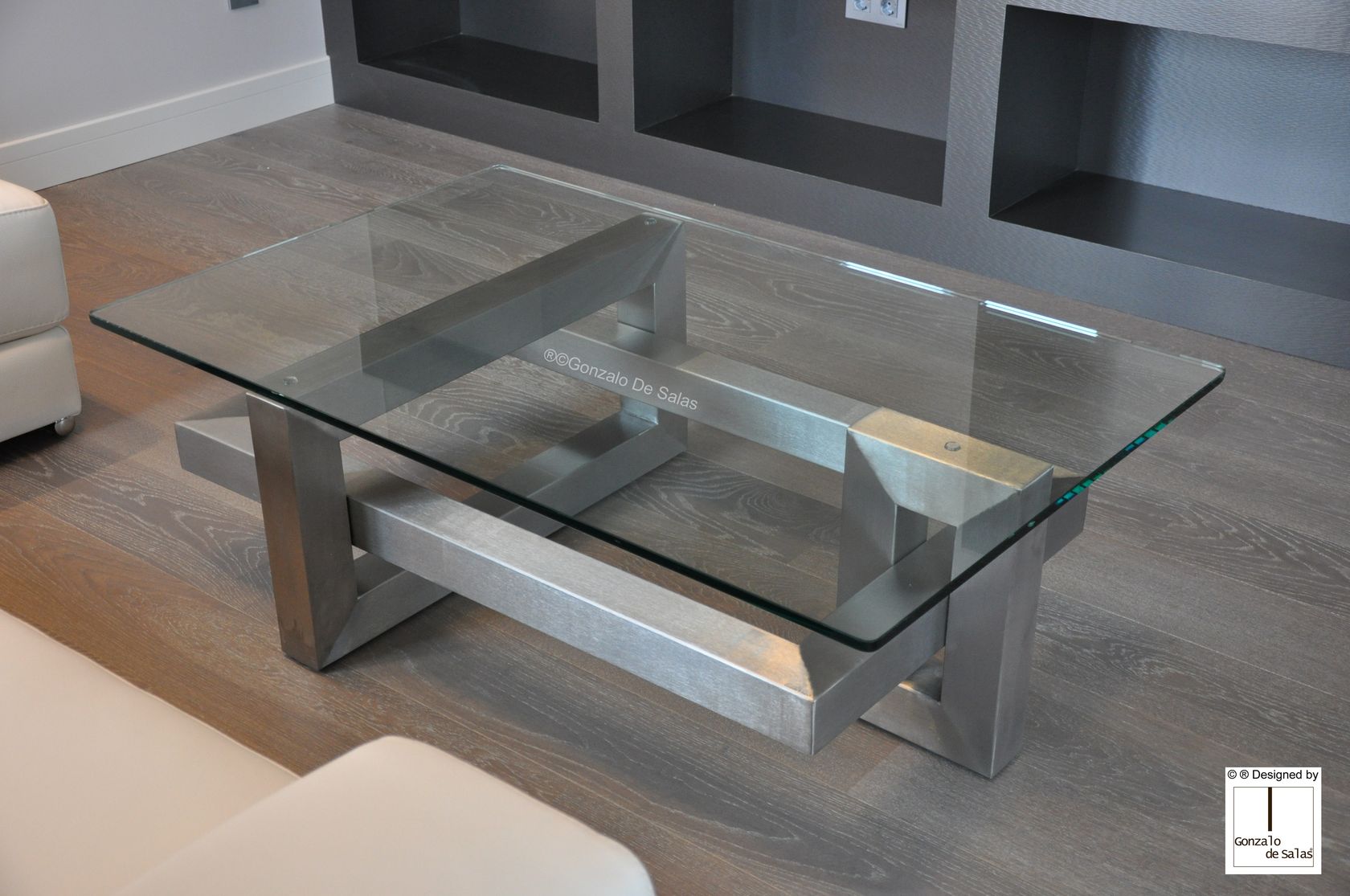 IOS Rectangular Glass and Stainless Steel coffee table By Gonzalo De Salas