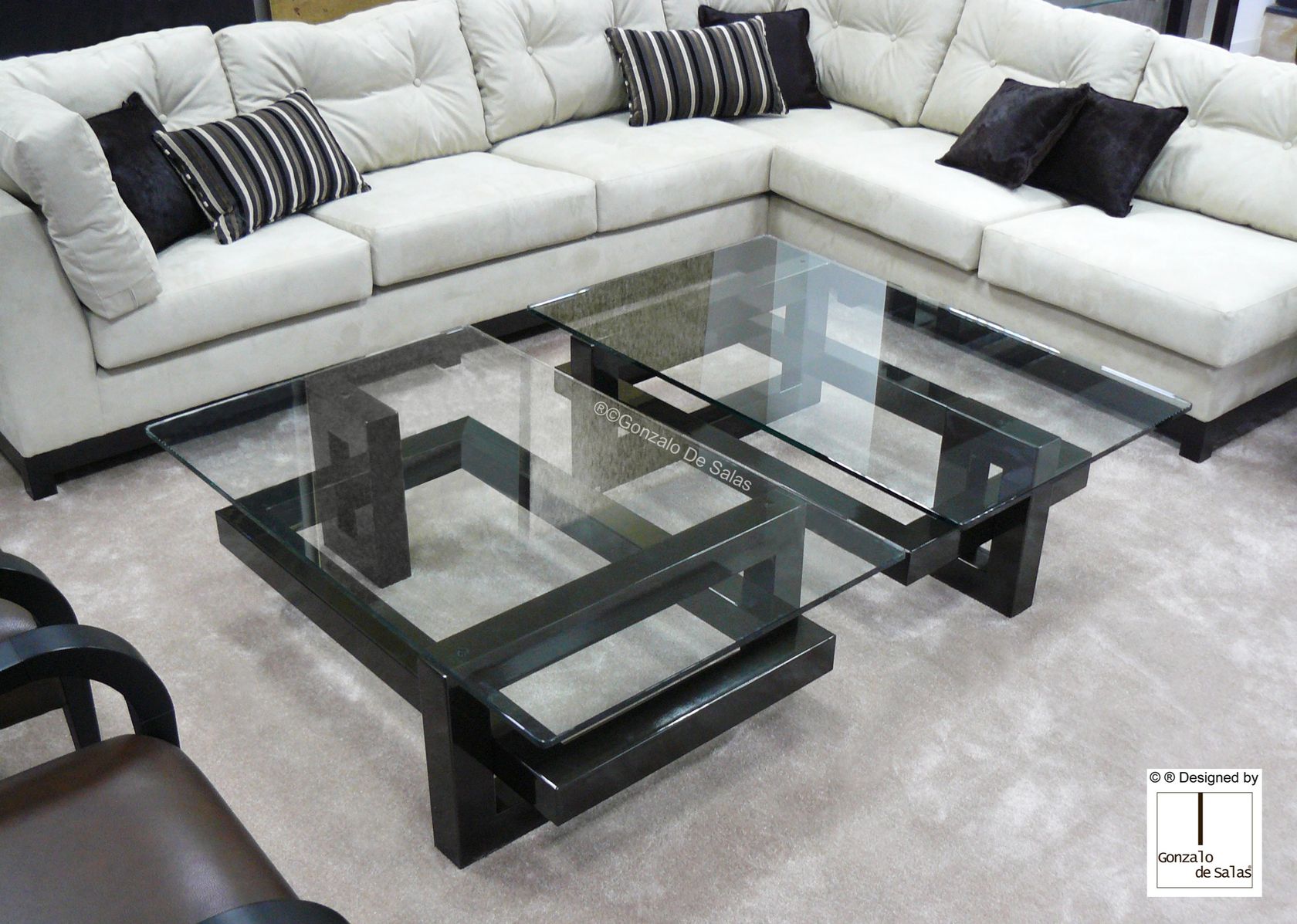 IOS Rectangular Glass and Stainless Steel coffee table By Gonzalo De Salas