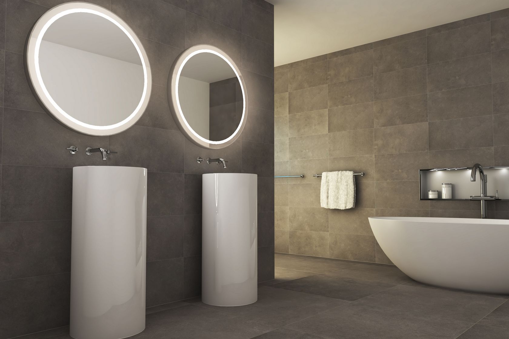 Round mirror with integrated lighting ISEO By ESS Easy Drain