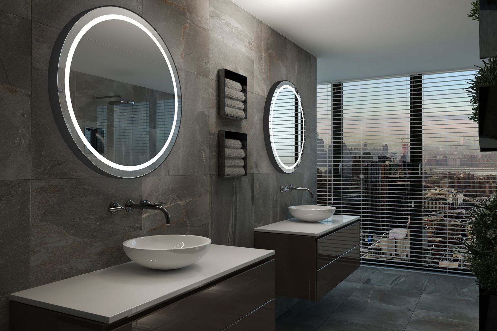 Round mirror with integrated lighting ISEO By ESS Easy Drain