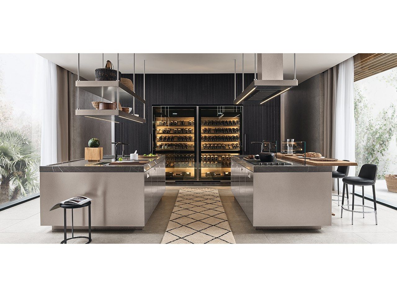ITALIA + FRAME SYSTEM Kitchen in stainless steel and wood with double ...
