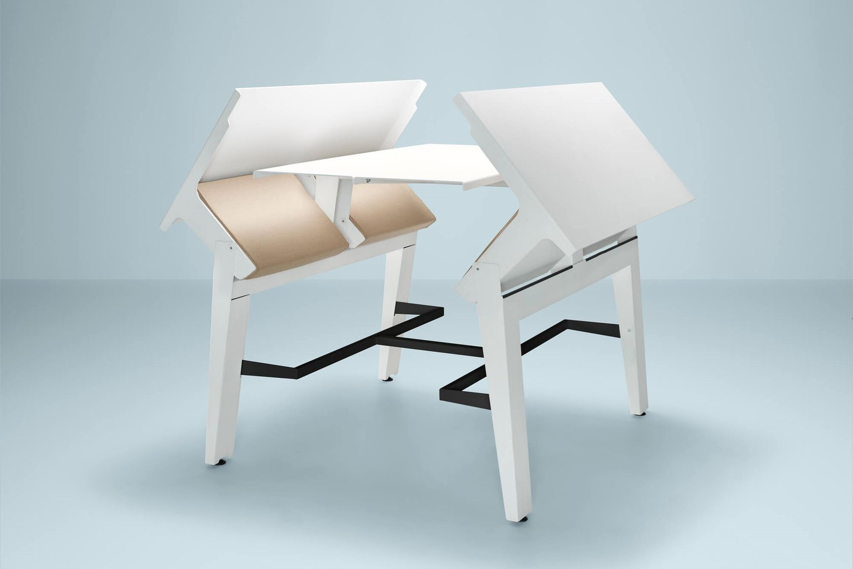 Folding aluminium bench desk with integrated chairs JOINTABLE By Prooff ...