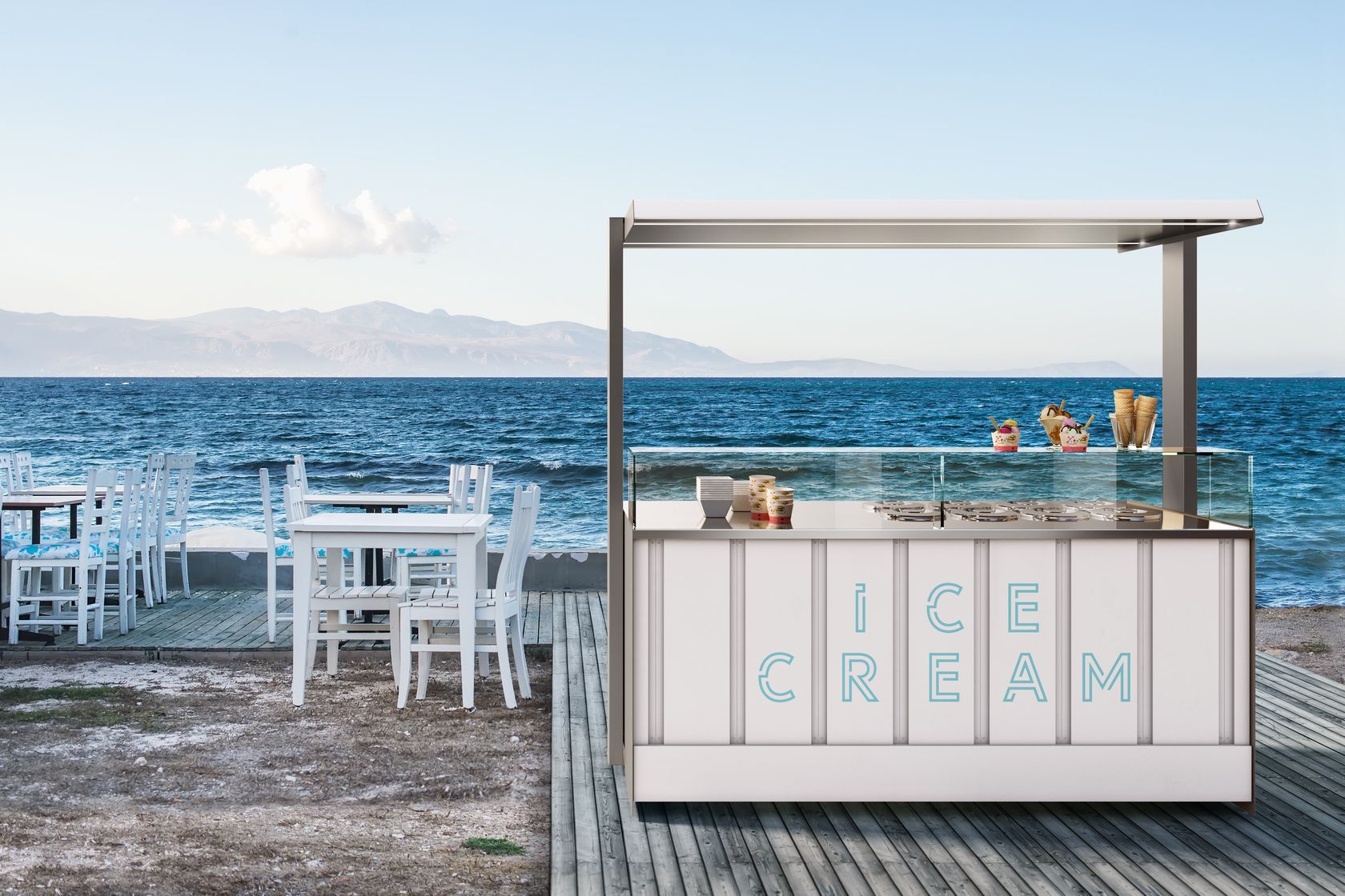 KART Outdoor bar counter with castors By Frigomeccanica