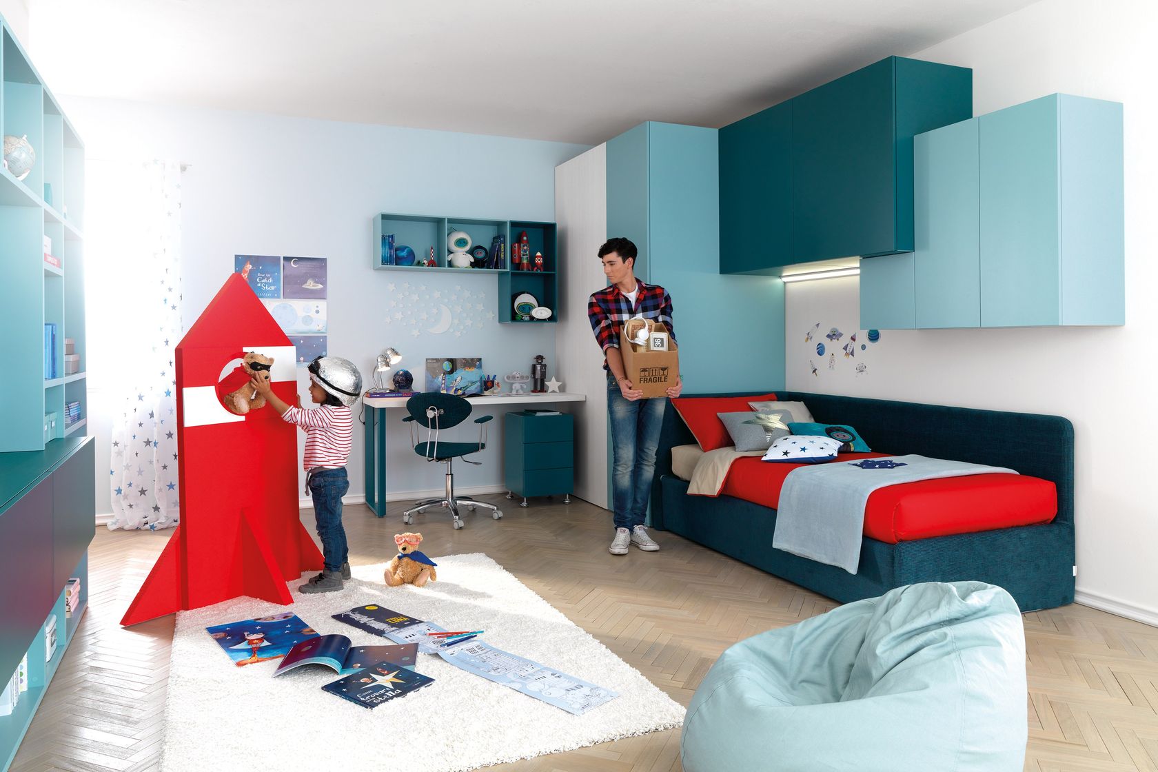 KC401 | Bedroom set with bridge wardrobe By Moretti Compact