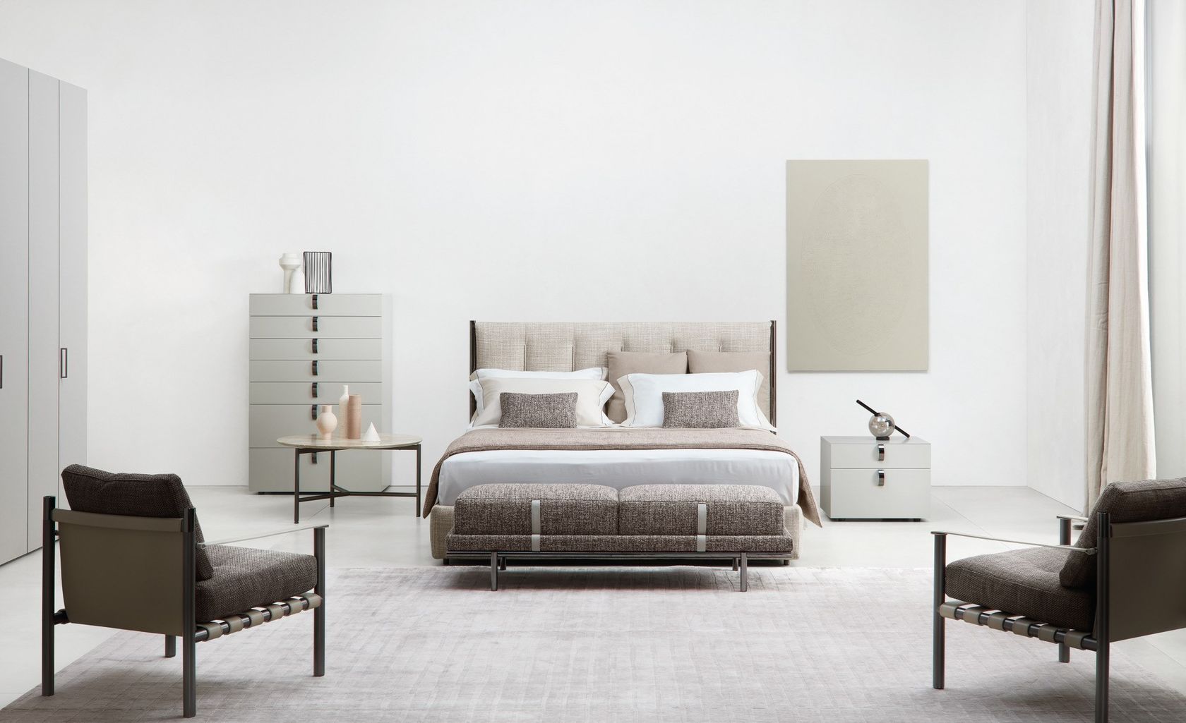 KOI Fabric double bed with high headboard By Flou