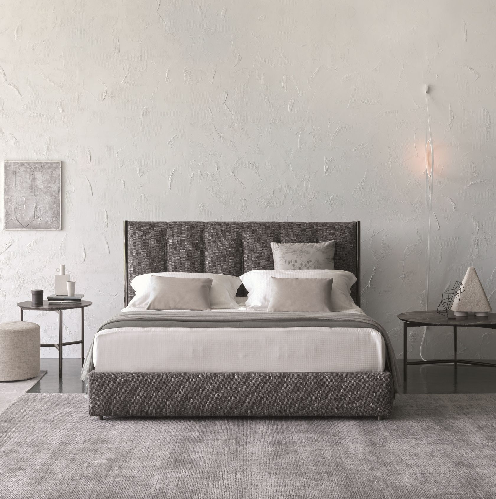 KOI Fabric double bed with high headboard By Flou