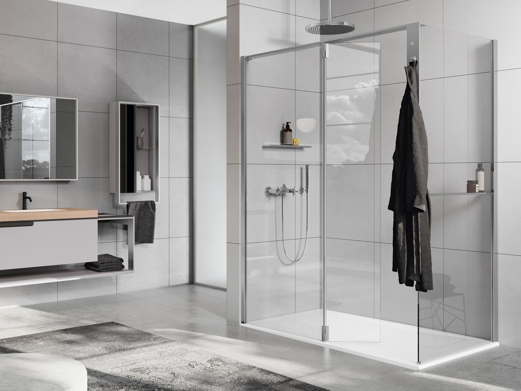 KUADRA H+H FRAME Aluminum and tempered glass shower panel By NOVELLINI ...