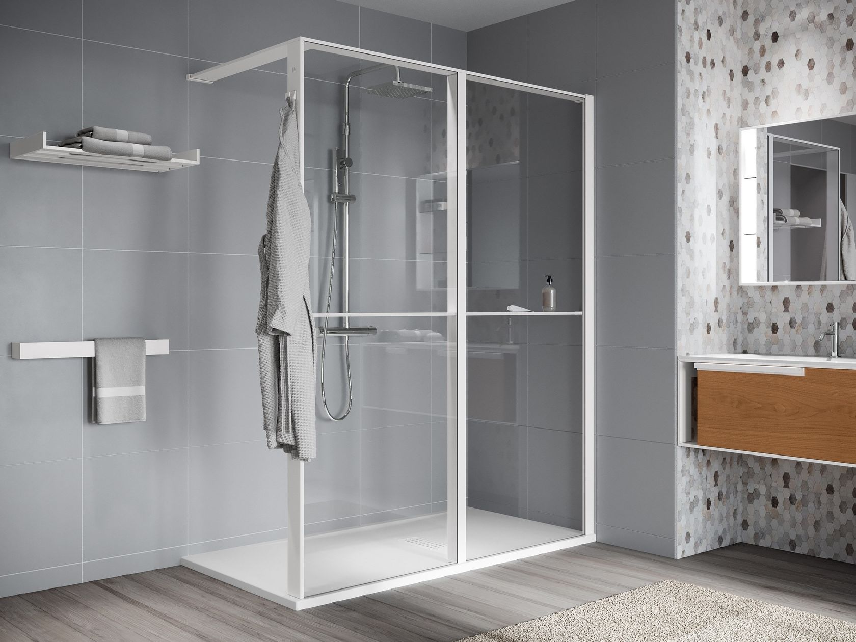 KUADRA H+H FRAME Aluminum and tempered glass shower panel By NOVELLINI ...