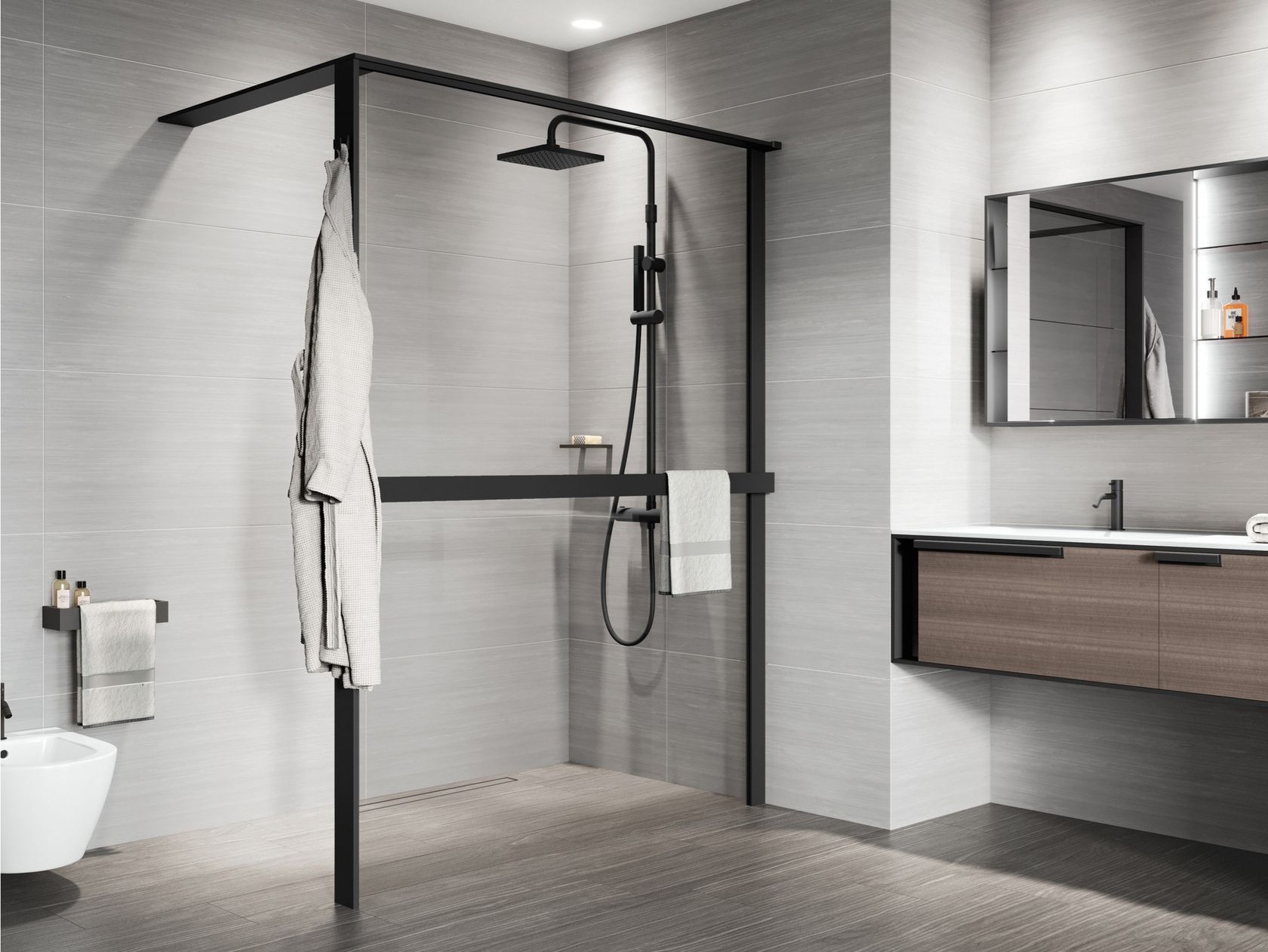 KUADRA H+H FRAME Aluminum and tempered glass shower panel By NOVELLINI ...