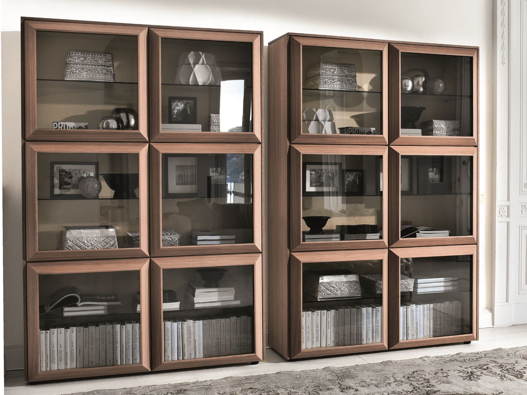 KVADRO Sectional wood and glass bookcase By Porada | design Tarcisio ...