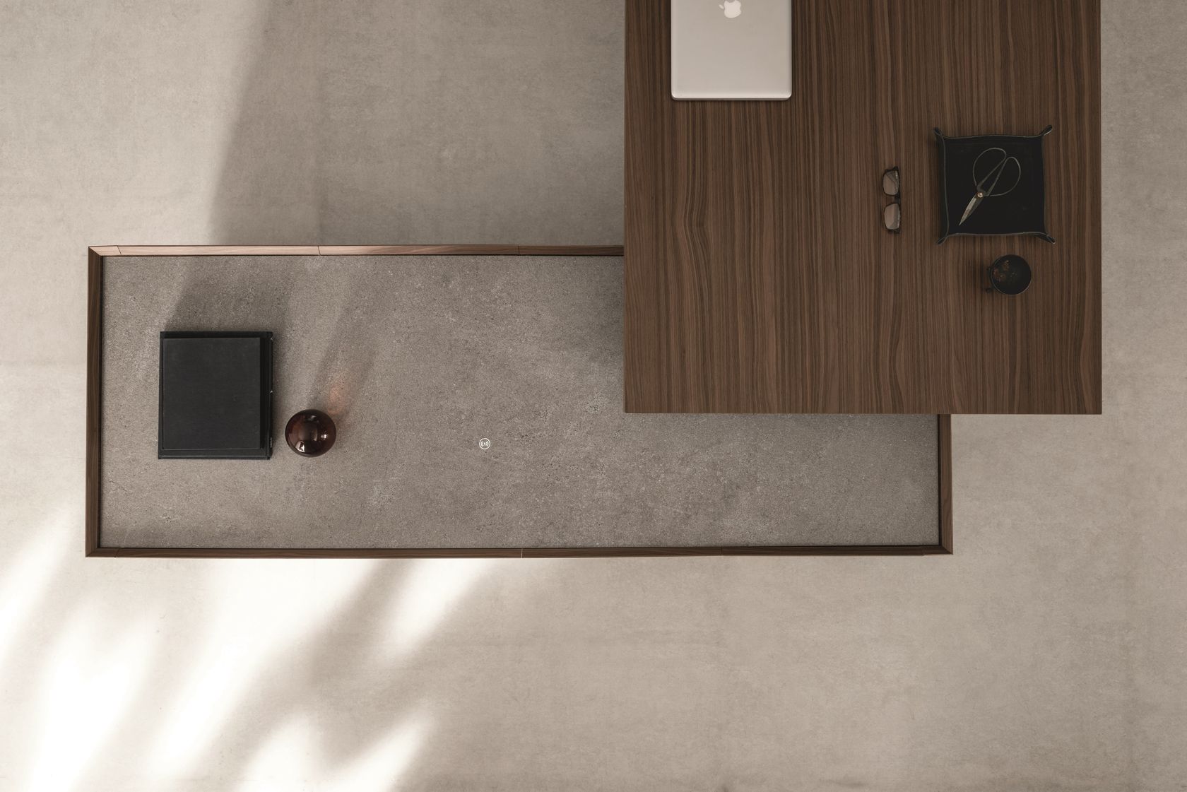 KYO Rectangular L-shaped wooden office desk with drawers By Martex