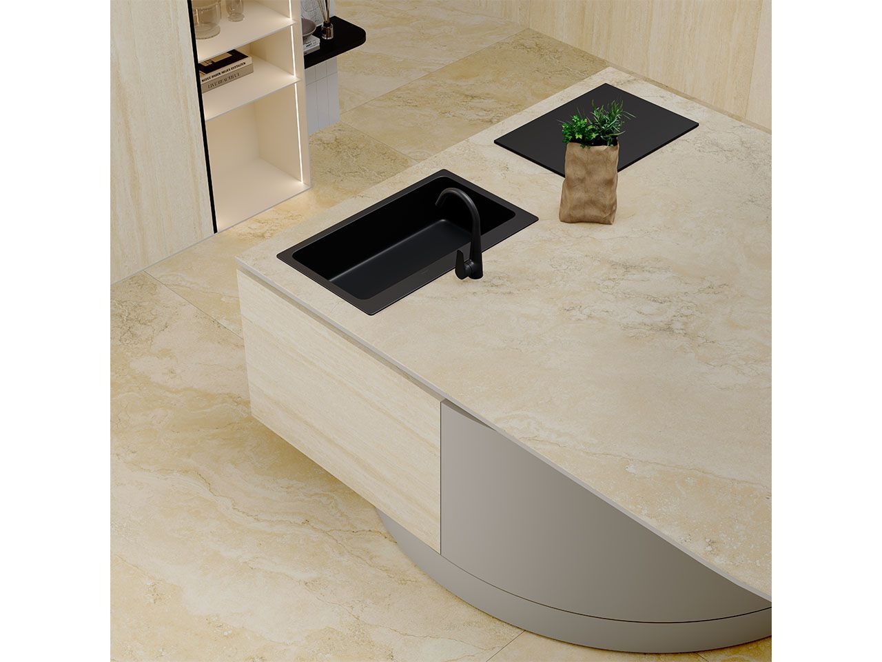 TRAVERTINO IVORY Porcelain stoneware furniture foil / kitchen worktop ...
