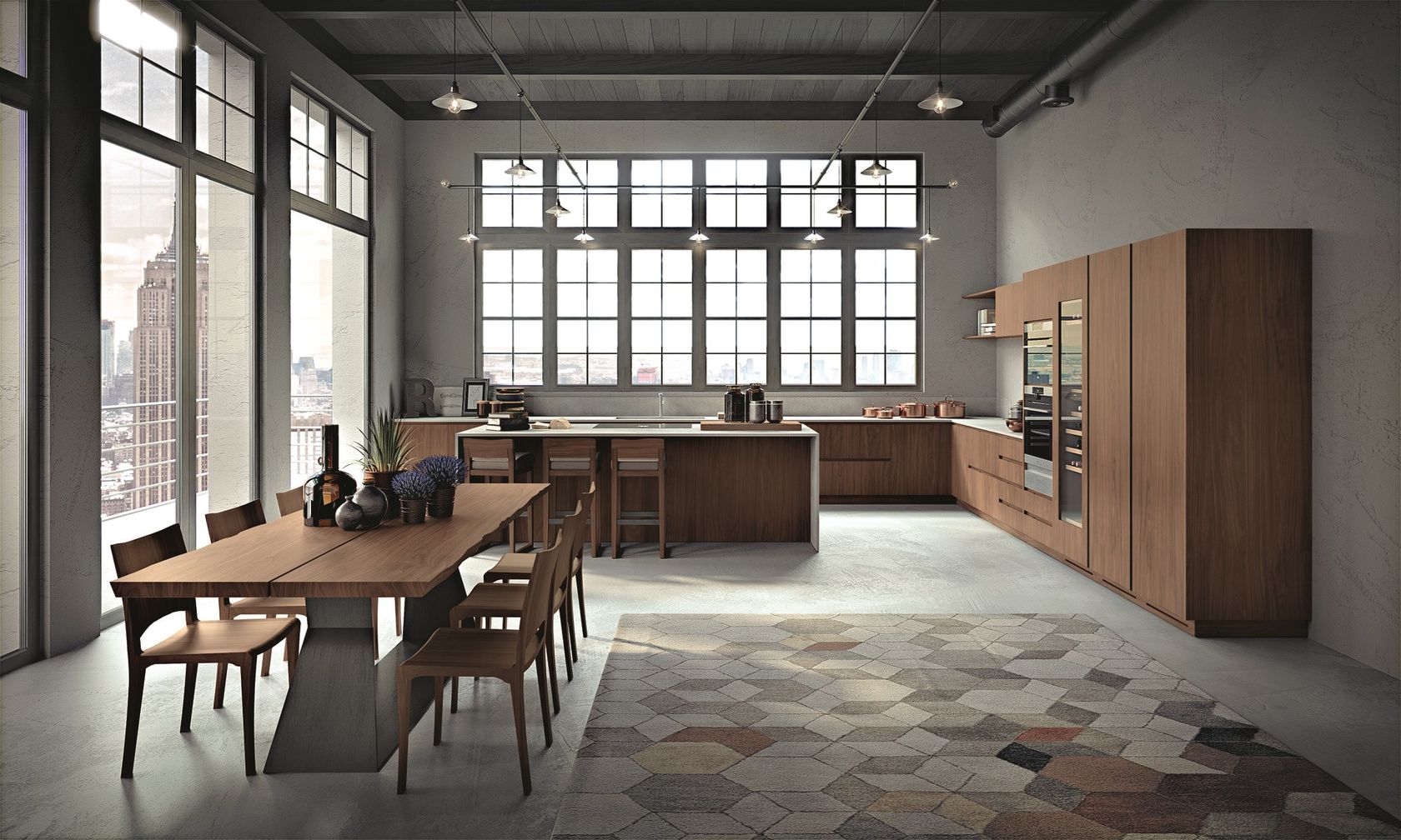 LA CUCINA Wood veneer kitchen with integrated handles By Riva 1920 ...