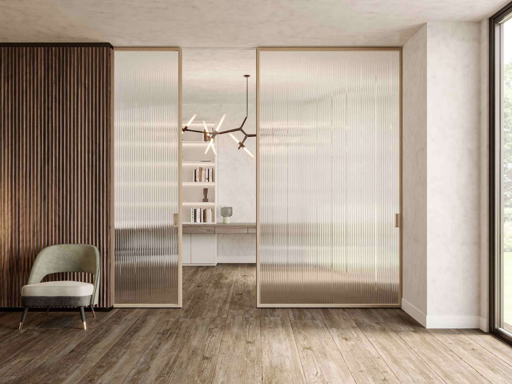 Sliding doors | With external track, in wood and glass | Archiproducts