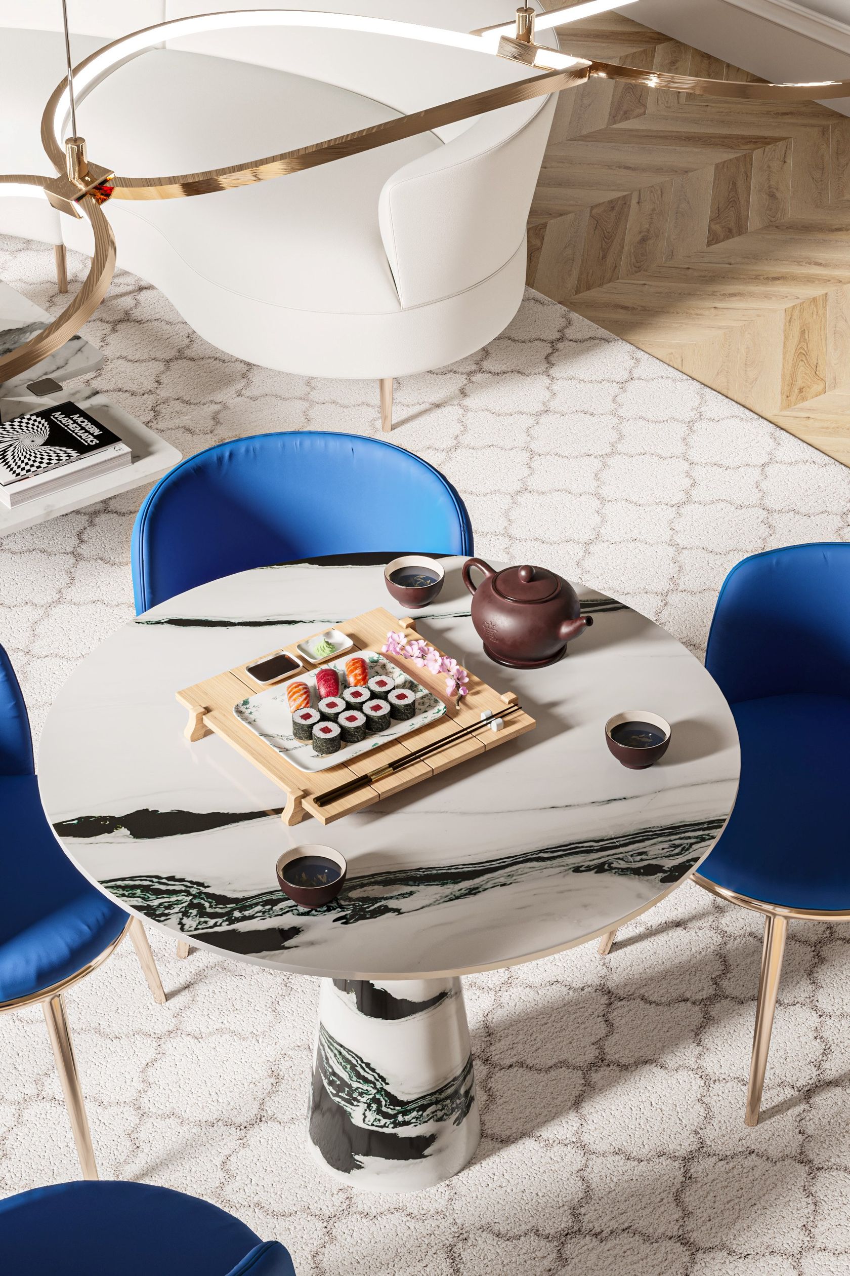 桌子 TAVOLO ROTONDO GRANDE IN MARMO PANDA By Valsecchi Marmi