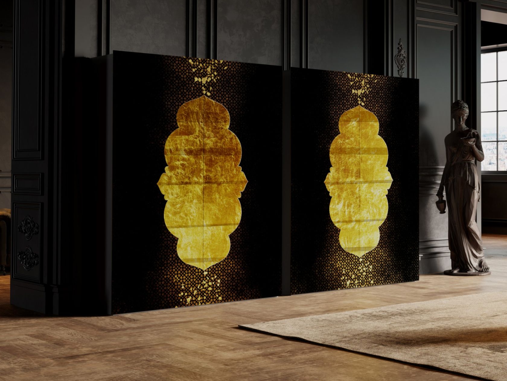 Wood and glass highboard with doors LAYLA™ By Unica by Tecnotelai