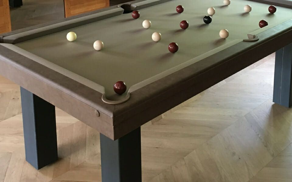 LEATHER Rectangular solid wood and leather pool table By Billards Toulet